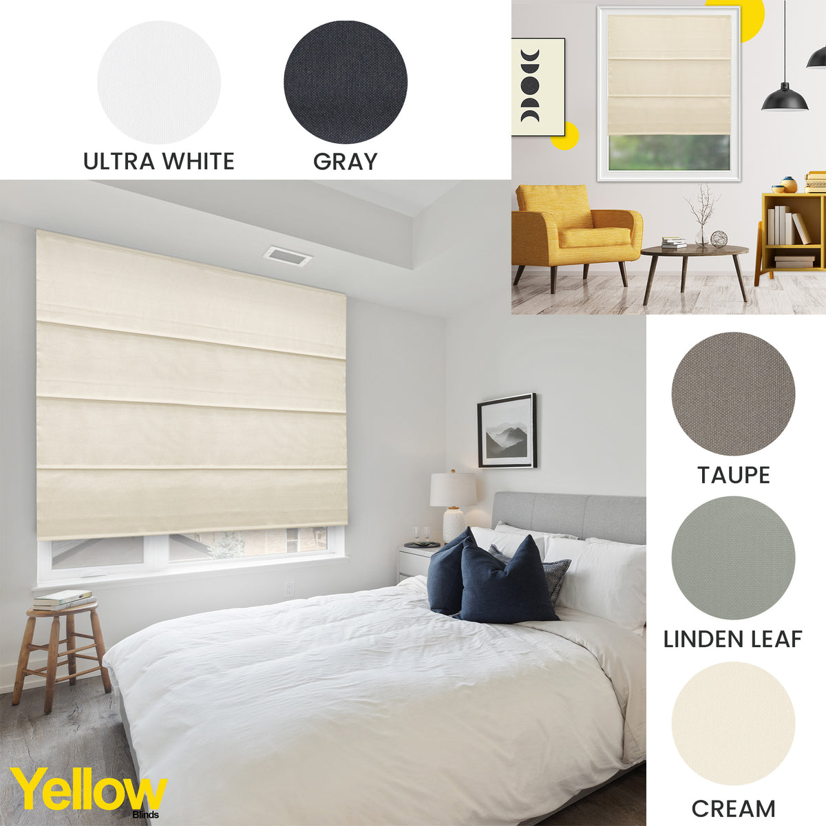 Roman Shades – Light Filtering, Lakehouse Collection – Yellow Blinds Co.