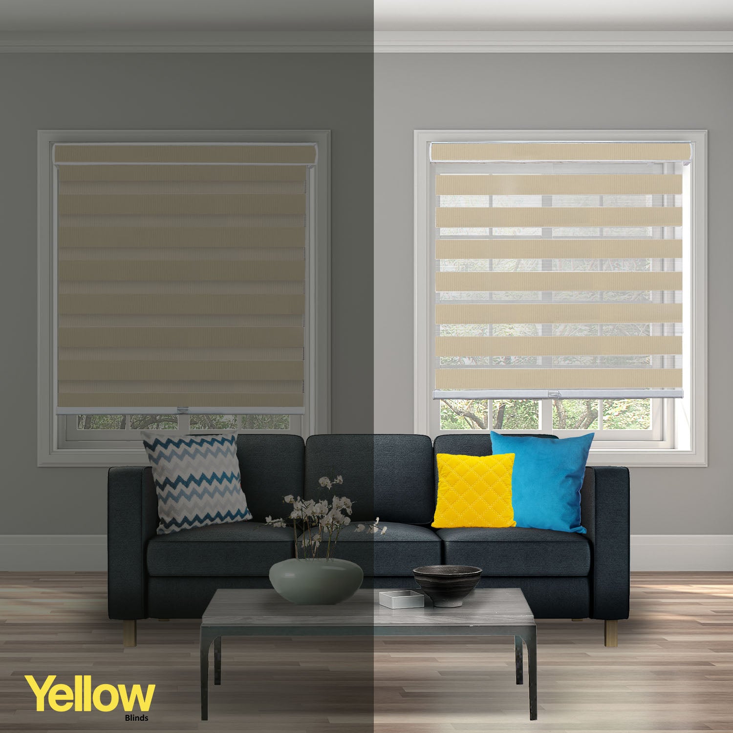 Cordless | Zebra Roller Shades | Burton Pearl – Yellow Blinds Co.