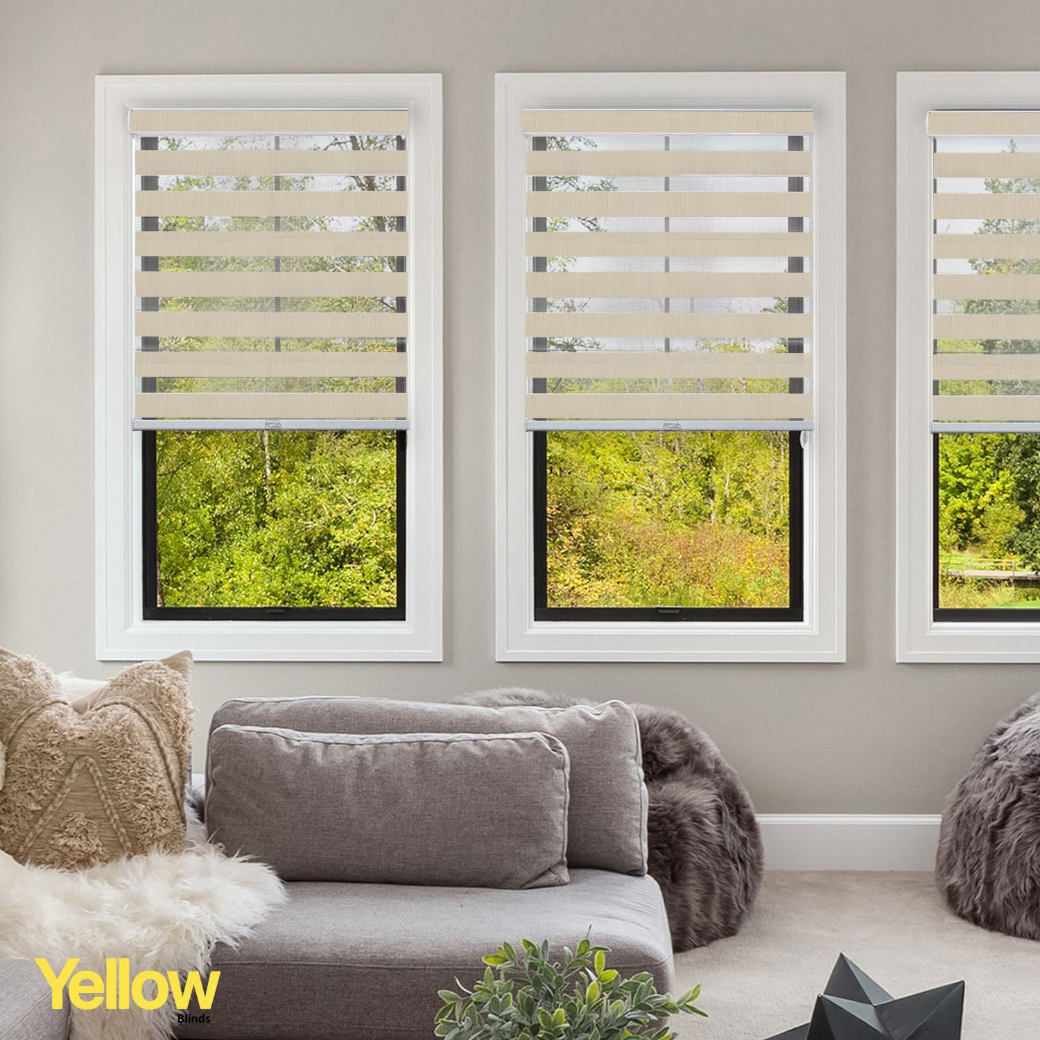 Cordless | Zebra Roller Shades | Burton Pearl – Yellow Blinds Co.